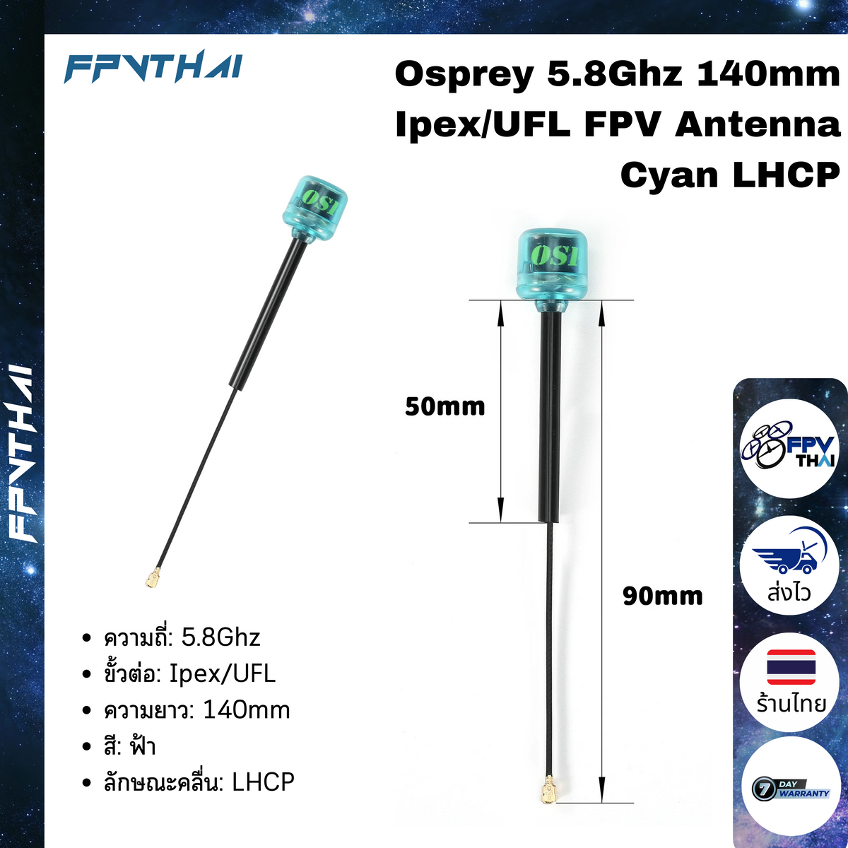 Osprey 5.8Ghz 40mm Ipex FPV Antenna - Cyan LHCP – FPVTHAI