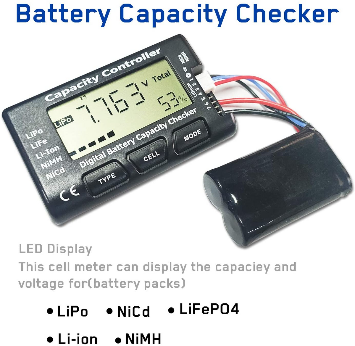 Digital Battery Capacity Checker Capacity Controller CELLMeter-7 Batte ...